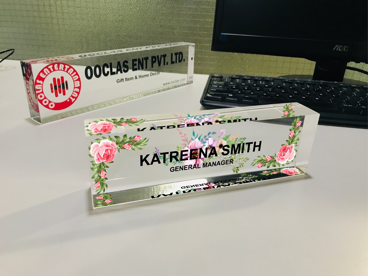 Acrylic Desk Name Plate Multi Flowers - ooclas