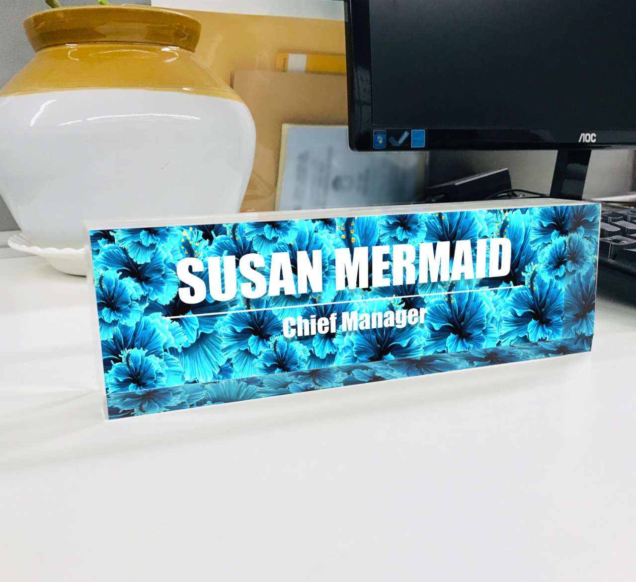 Desk Name Plate Blue Flower - ooclas