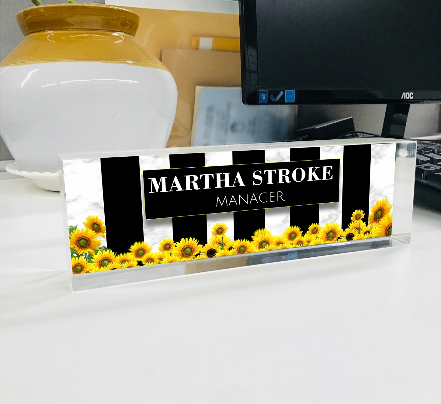 Premium Acrylic Desk Name Plate Sun Flower Design - ooclas