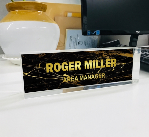 Premium Acrylic Desk Name Plate Golden Black - ooclas