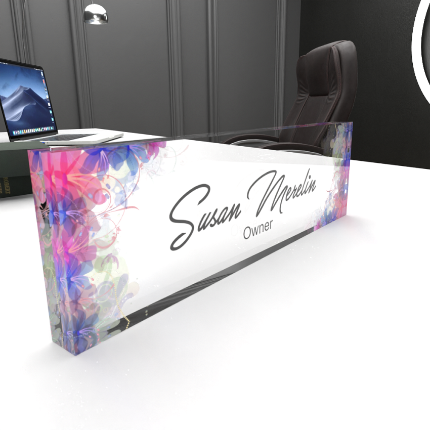 Customize Desk Name Plate Flowers Design - ooclas