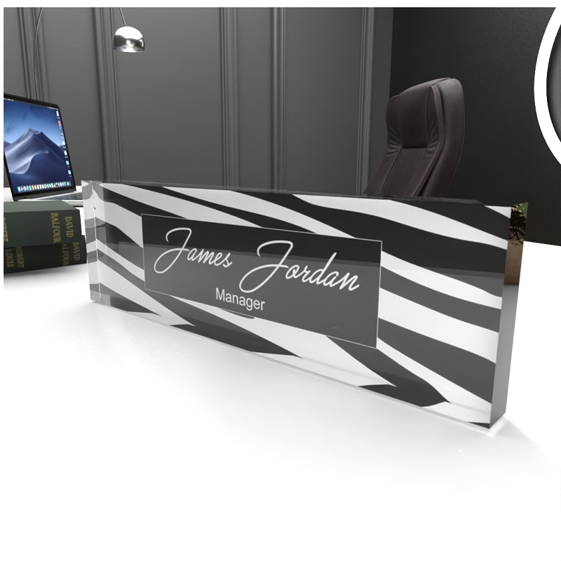 Customize Desk Name Plate Black & White Design - ooclas