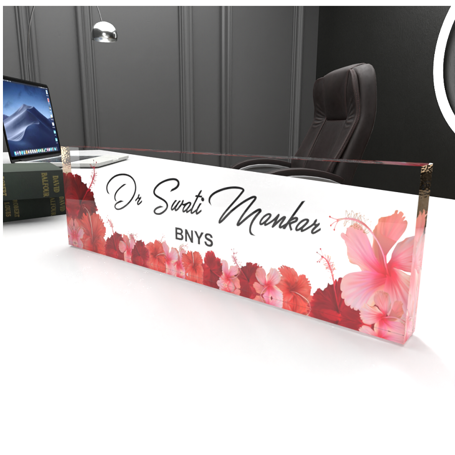 Customize Desk Name Plate Pink Flowers - ooclas