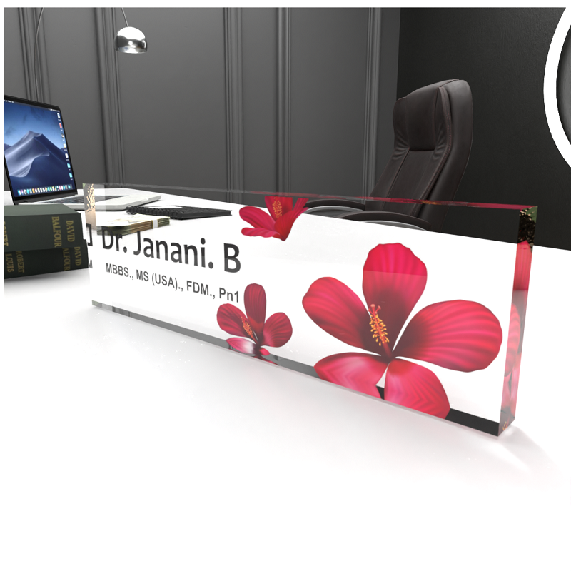 Customize Desk Name Plate Red Flower - ooclas