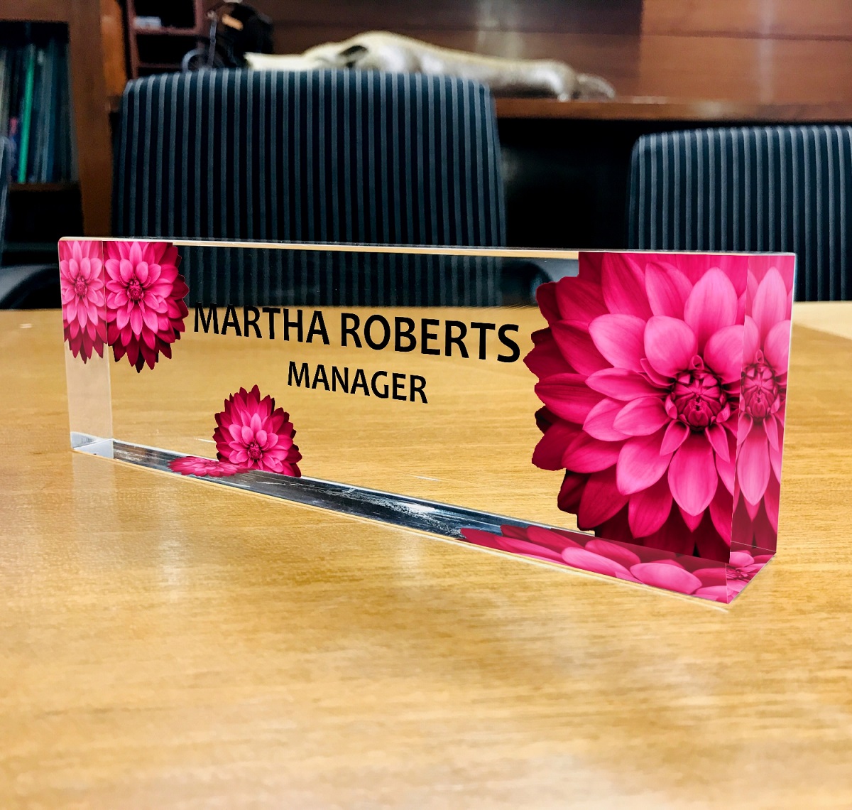 Premium Customize Acrylic Desk Name Plate Pink Flower - ooclas