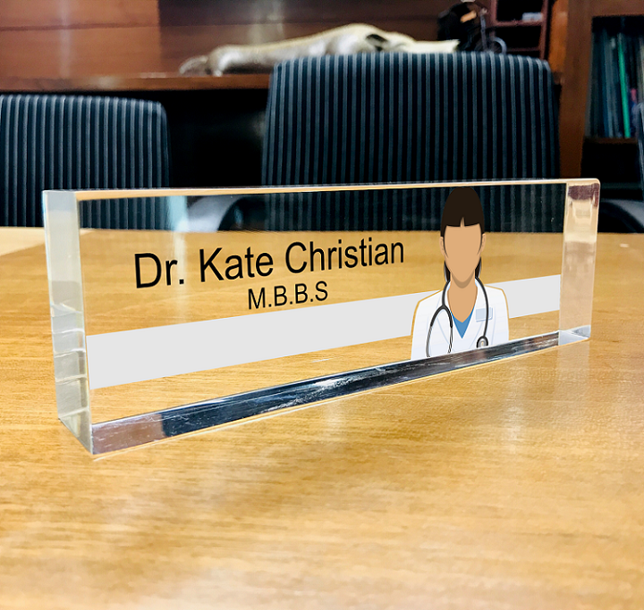 Premium Customize Acrylic Desk Name Plate for Female Doctors - ooclas