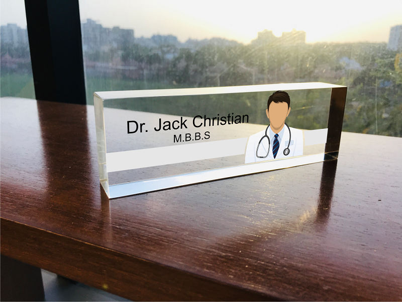 Premium Customize Acrylic Desk Name Plate for Male Doctors - ooclas