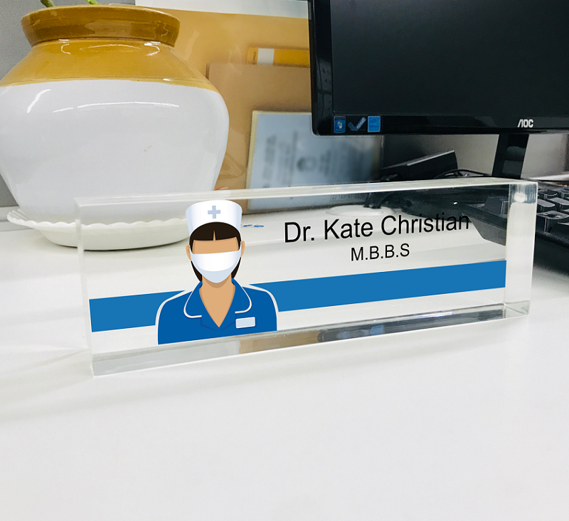 Premium Customize Acrylic Desk Name Plate Female Doctors - ooclas