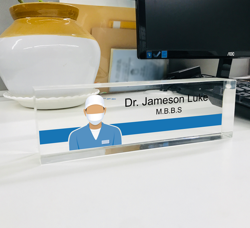 Premium Customize Acrylic Desk Name Plate Male Doctors - ooclas