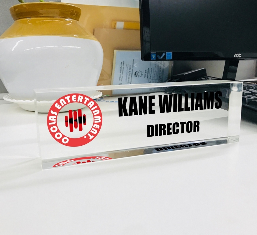Premium Acrylic Desk Name Plate with Logo - ooclas