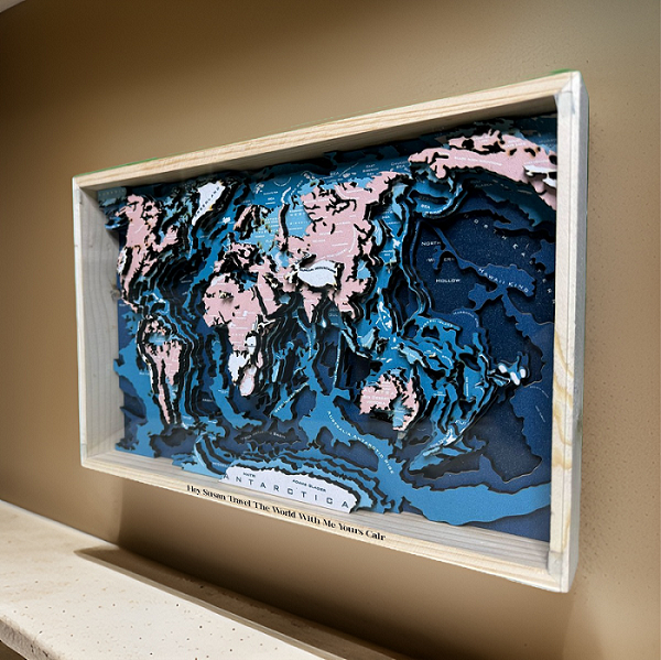 Premium 7 Layer 3D World Map for Desk Blue Gradient - ooclas
