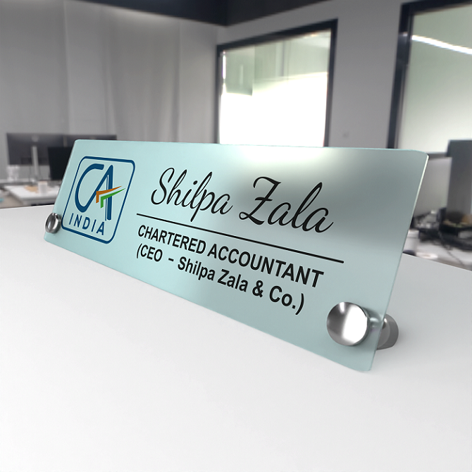 Custom Matt Acrylic Desk Name Plate With Stud for Chartered Accountant ...