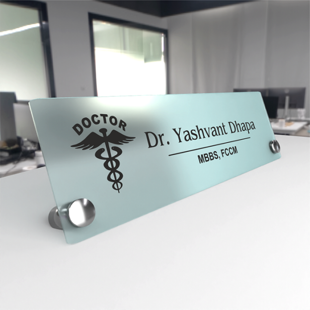 Custom Matt Acrylic Desk Name Plate With Stud for Doctor - ooclas